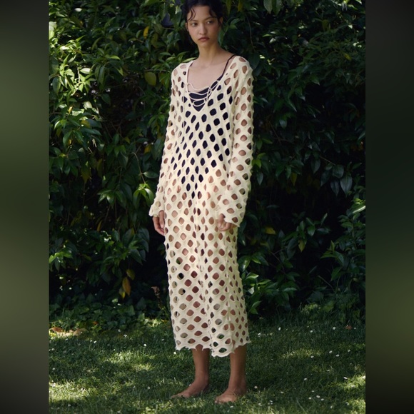 Zara | Dresses | Zara Long Sleeves Mesh Perforated Dress Luxury ...